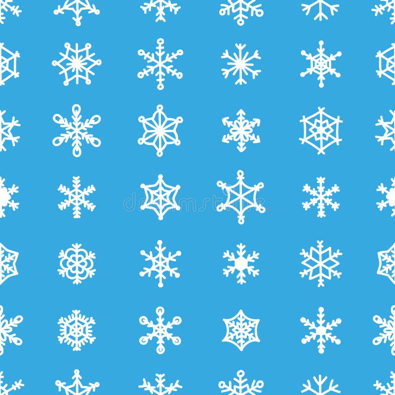 Blue Snowflake Seamless Pattern 30 Various Types of Ornaments Stock ...