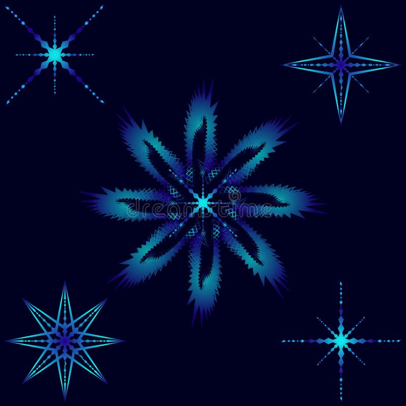 Blue Snowflakes, Icicles and Stars. Stock Vector - Illustration of ...