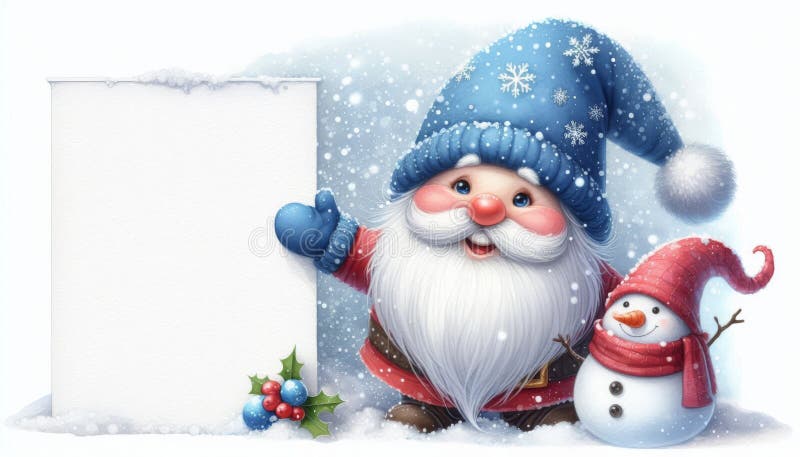 A Blue Snowman with a Red Hat and a White Sign Stock Illustration ...
