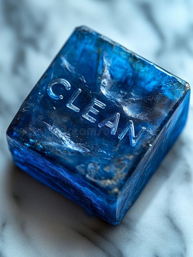 Blue Soap Bar with CLEAN Embossed, Glossy Texture. Stock Photo - Image ...