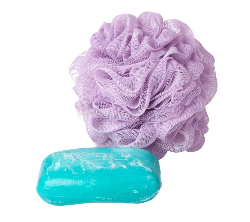 Blue Soap and Shower Sponge Isolated on the White Stock Image - Image ...