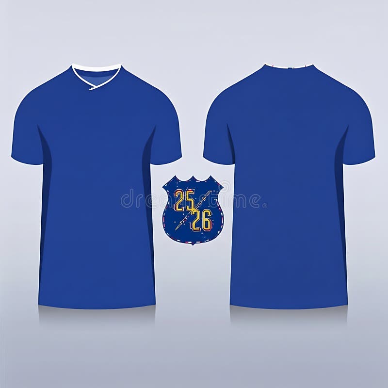 Blue Soccer Jersey Front and Back View with Team Emblem Stock ...