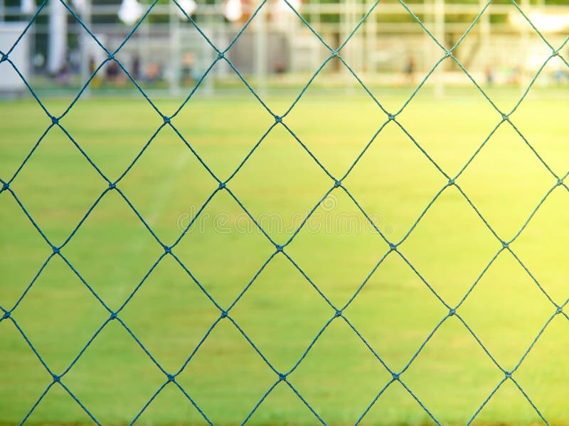 Blue Soccer Stadium Net and Green Field Stock Image - Image of ground ...