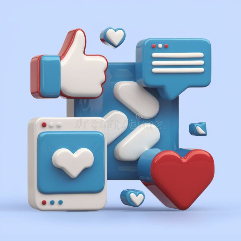 Blue Social Media Icon Set Thumbs, Comment, Share and Love 3d Style ...