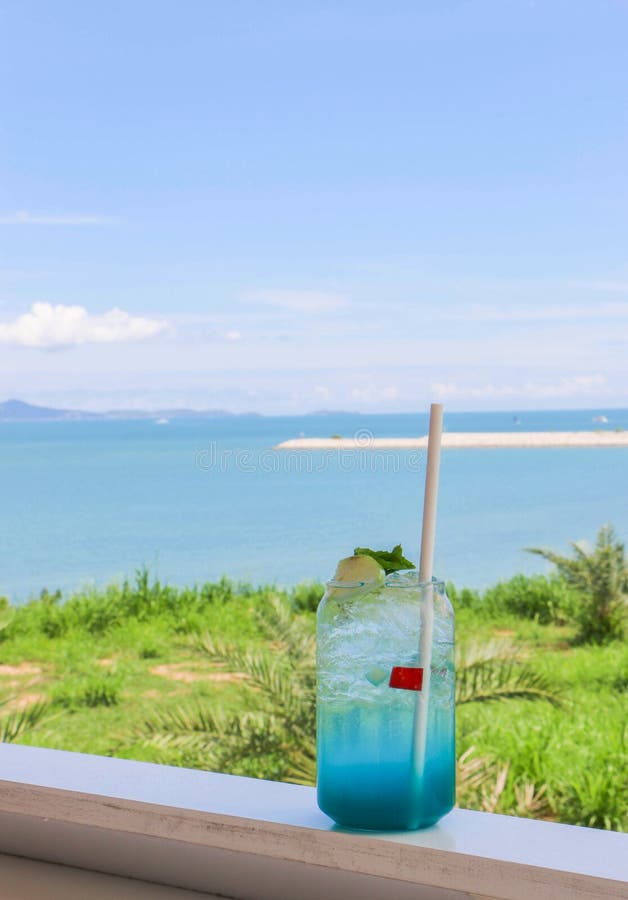 Blue Soda Water and Beautiful Sea Sky Background Stock Image - Image of ...