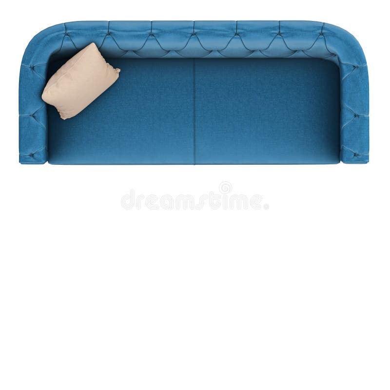 Blue Sofa Top View with Pillow Isolated Background 3d Rendering Stock ...