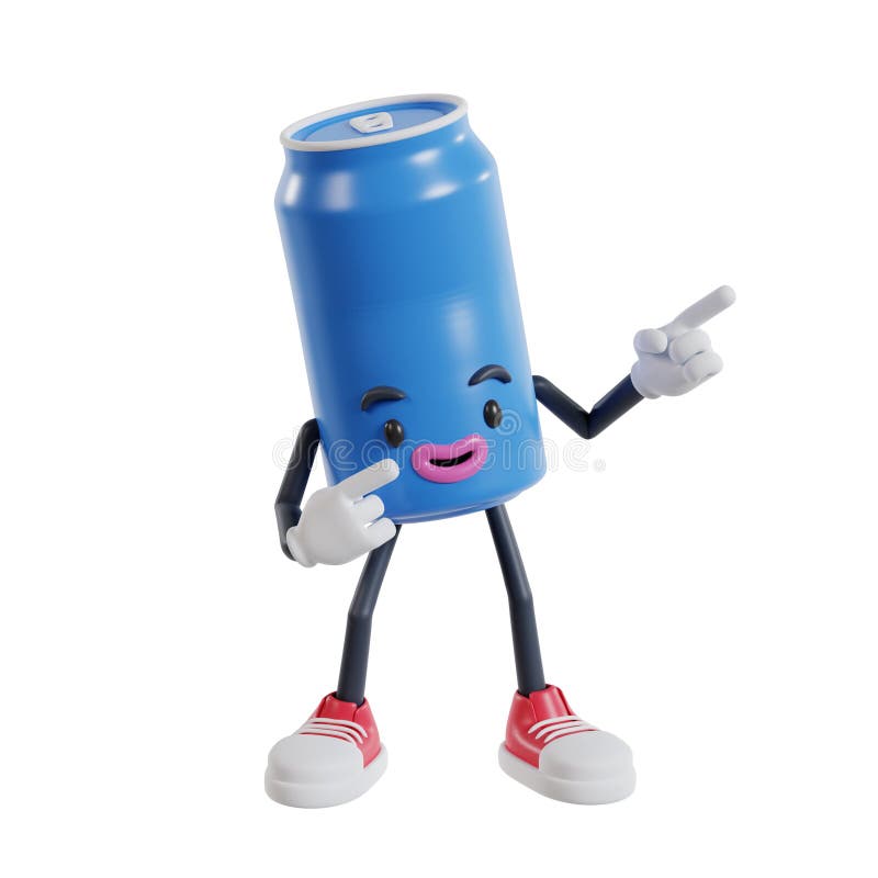 Blue Soft Drink Cans Character Point Two Fingers Up Left Stock Photo ...