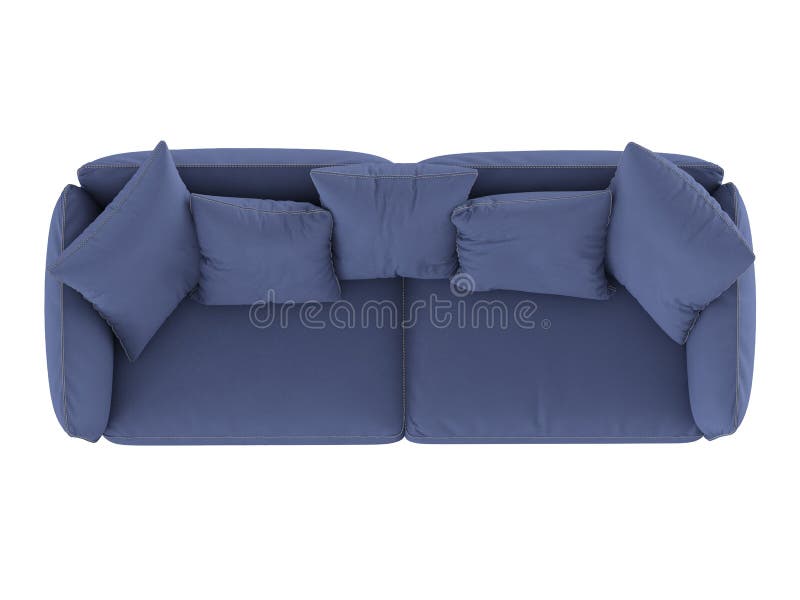 Blue Sofa Top View with Pillow Isolated Background 3d Rendering Stock ...