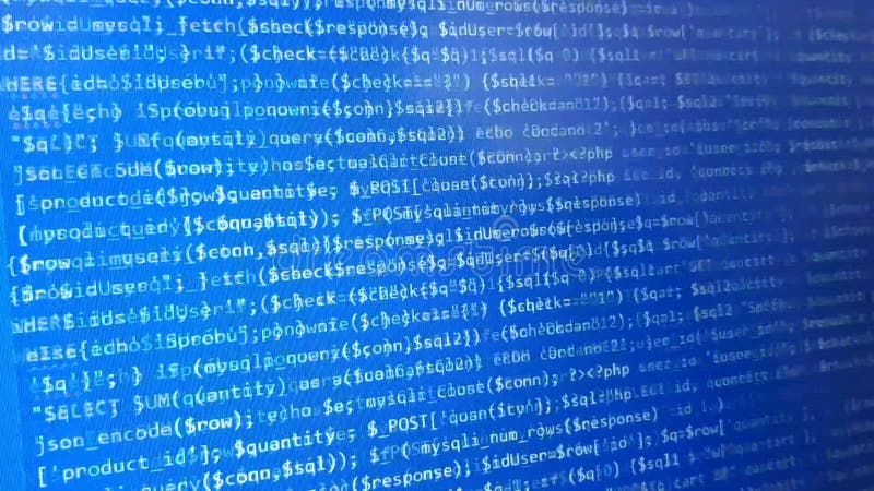 Software Development Blue Screen with Word CYBER. Scrollining Binary ...