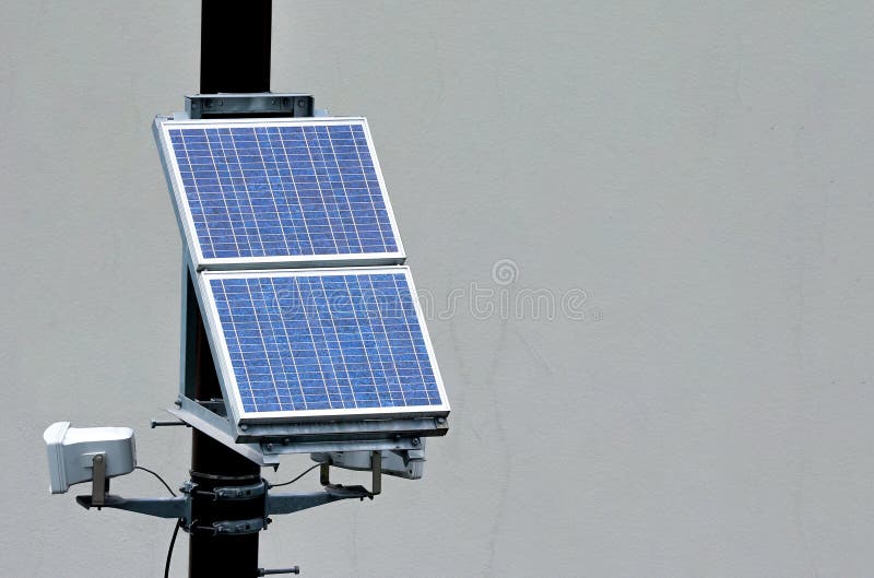 Blue Solar Cell Plates with Copy Space Cement Wall Background Stock ...