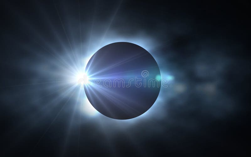Blue Solar Eclipse Sun Light Glowing in Universe. Total Eclipse Lunar ...