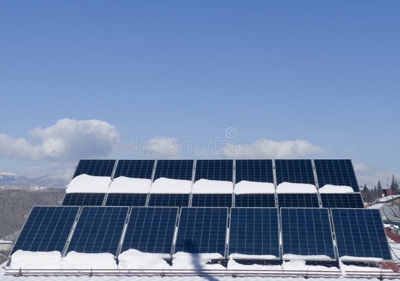 Blue Solar Panel Over Blue Sky, Sun and Clouds. Solar Cell Panels ...