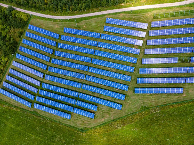 Blue Solar Panels. Photovoltaic Modules for Renewable Energy. Aerial ...
