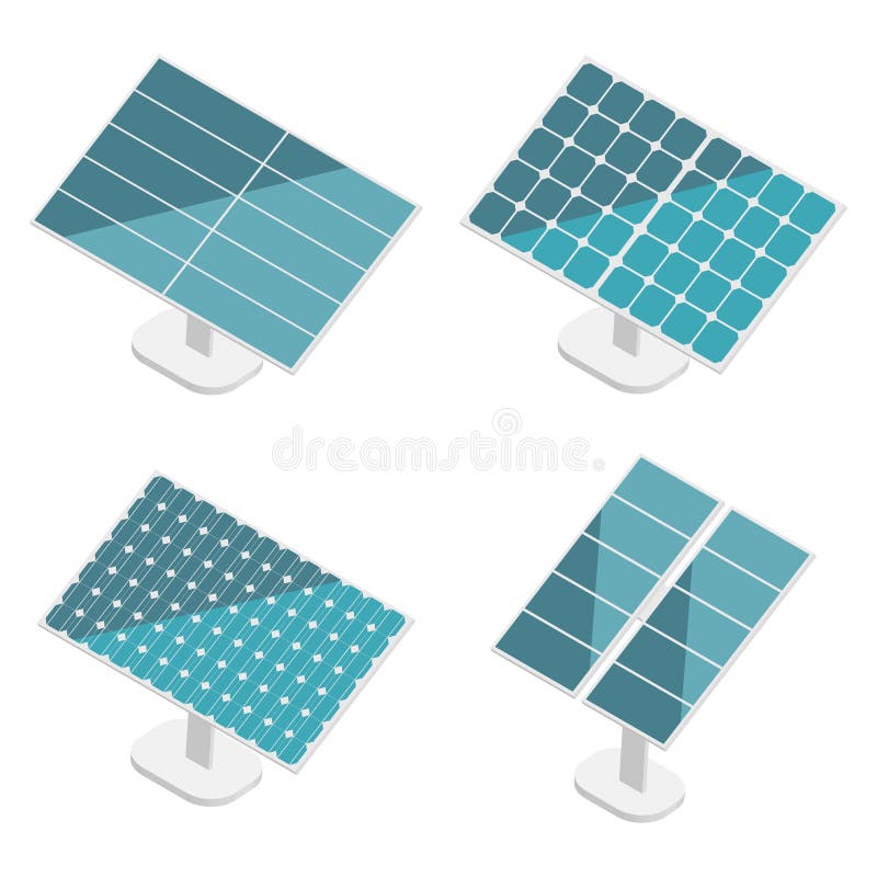 Blue Solar Panels Set. Flat Isometric. Modern Alternative Eco Green ...