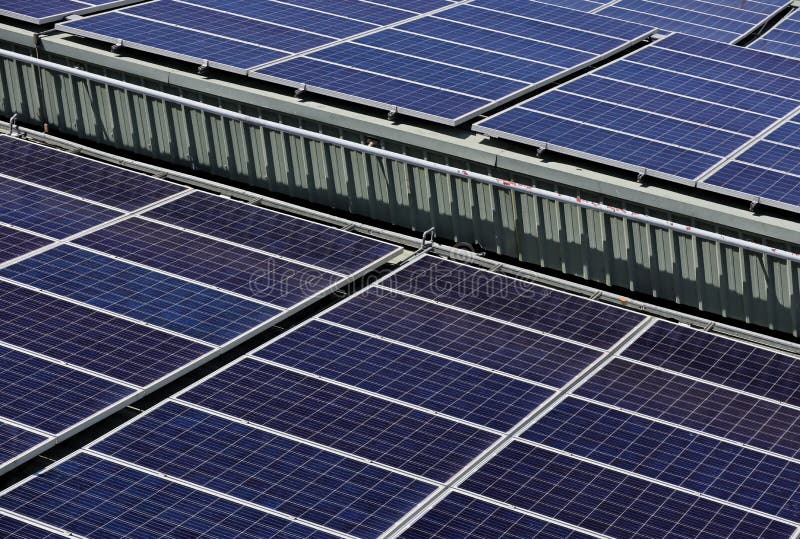 Blue Solar Photovoltaic Cell Panels Outdoors. Stock Photo - Image of ...