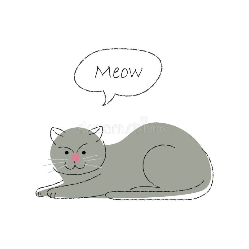 Blue Solid Color Cat . Cute Cartoon Characters . Flat Shape and Line ...