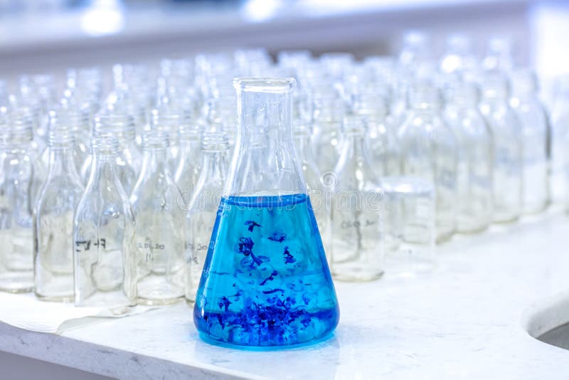 Blue Solution in Glass Beaker Stock Image - Image of pharmaceutical ...