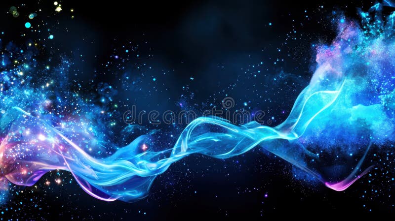 Blue Sound Wave Undulating, Generating Dynamic Particle Flow Against ...