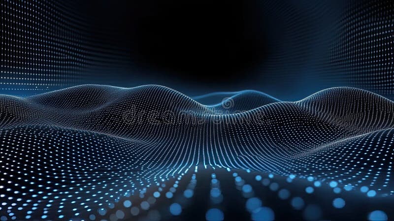 Blue Sound Waves Undulate Across a Dark Background, Illuminated by ...