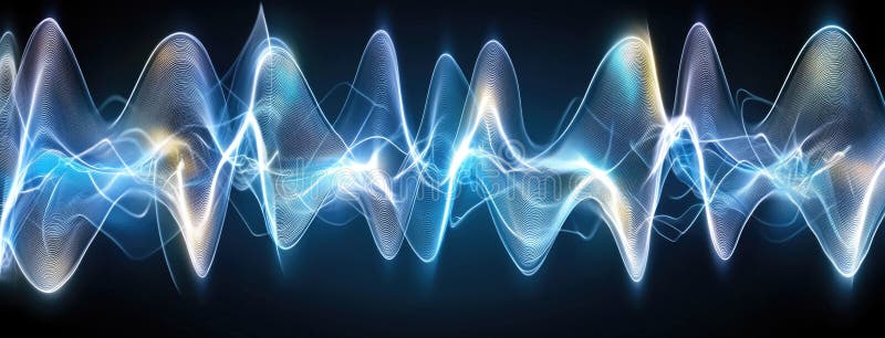 Blue Sound Waves Undulate Across a Dark Background, Illuminated by ...