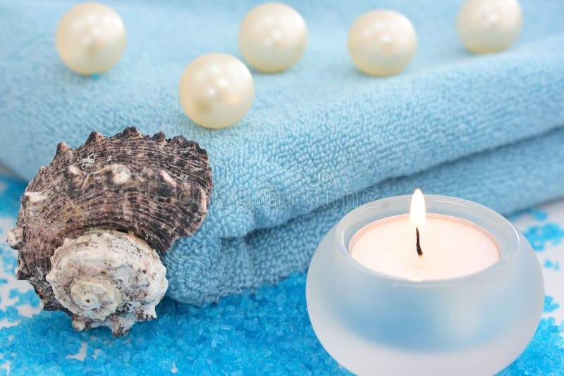 Spa set, towel and conch stock photo. Image of health - 6491564
