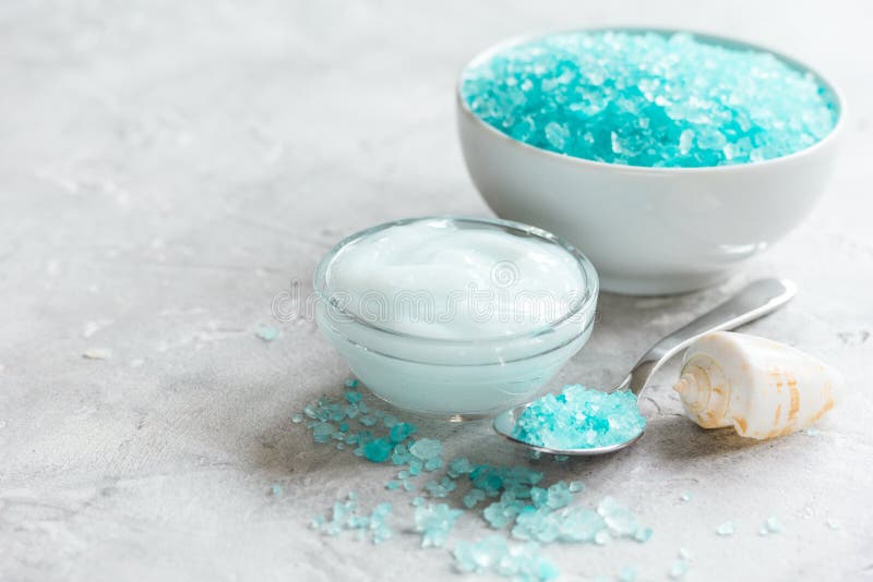 Blue Spa Composition with Shells and Natural Soap on Stone Desk ...