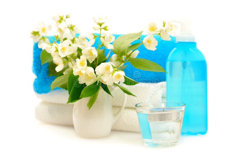 Blue spa with jasmin stock photo. Image of perfume, flower - 16196194