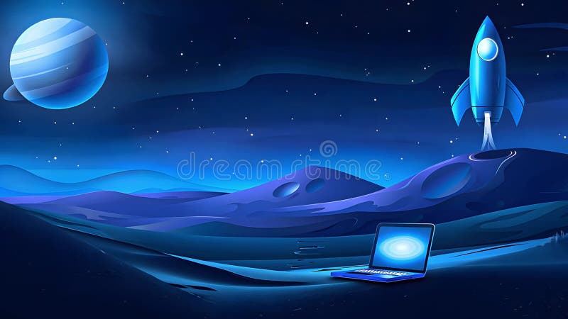 A Blue Space Scene with a Rocket Flying through the Sky Stock Video ...