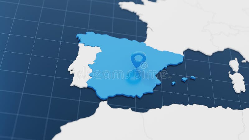 Blue Spain 3d Map with Pointer Pin Surrounded with Other Countries in ...