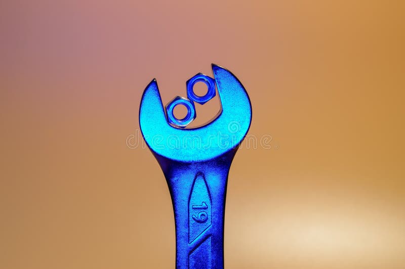 Blue Spanner for 19 Made of Chrome Vanadium Steel with the Two Nuts in ...