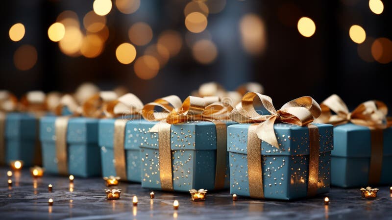 Blue Sparkling Gift Boxes are Tied with a Beautiful Bow. AI Generated ...