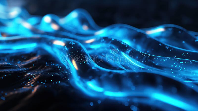 Blue Sparkling Neon Wavy Lines Abstract Background. Generative AI Stock ...