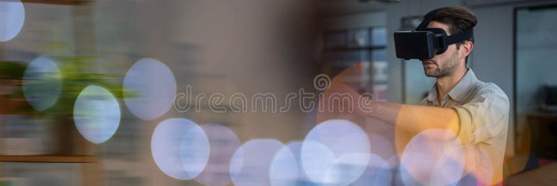 Blue Sparkling Transition Over a Man Using Vr Headset, Virtual Reality ...