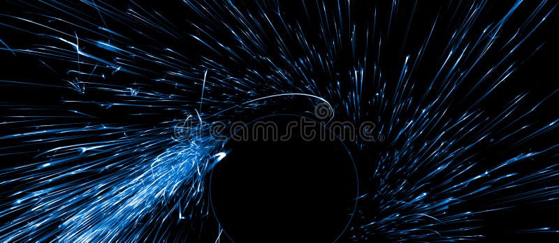 Blue Sparks in the Dark. Lines of Light Stock Photo - Image of metal ...