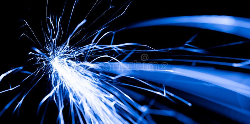 Blue Sparks in the Dark. Lines of Light Stock Photo - Image of flash ...