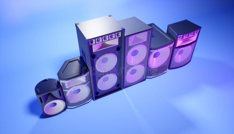 Blue Speaker System on a Blue Background in Purple Lighting Stock ...