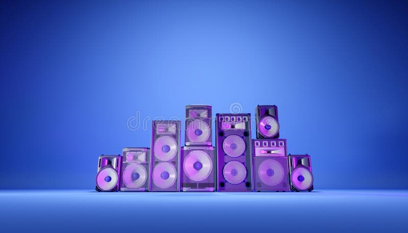 Blue Speaker System on a Blue Background in Purple Lighting Stock ...