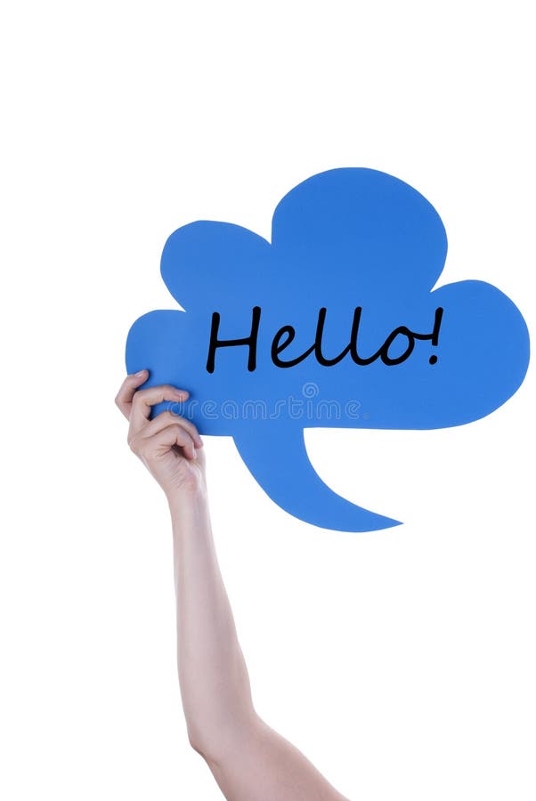 Blue Speech Balloon with Hello Stock Photo - Image of hold ...