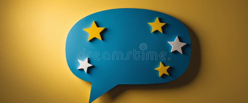 Blue Speech Bubble with Stars on a Golden Background. Feedback and ...