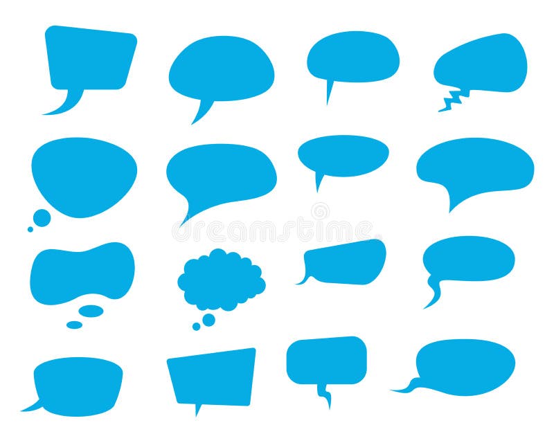 Blue Speech Flat Bubbles Vector Set Stock Vector - Illustration of note ...
