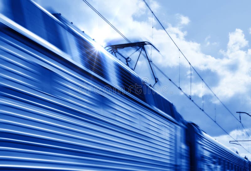 Blue speed train in motion stock image. Image of commute - 8822411