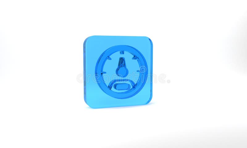 Blue Speedometer Icon Isolated on Grey Background. Glass Square Button ...