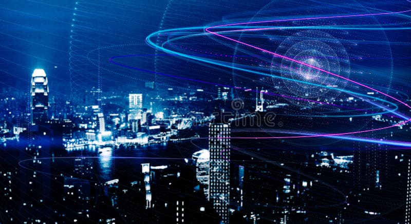 Blue Sphere on City Backdrop Stock Image - Image of futuristic, energy ...