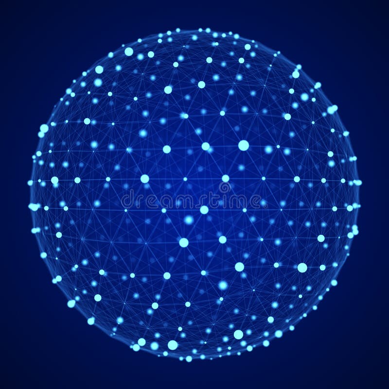 Blue Sphere Consisting of Points and Lines. Modern Wireframe Elements ...