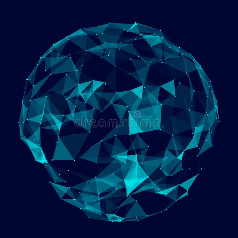 Blue Sphere Consisting of Particles. Modern Wireframe Elements ...