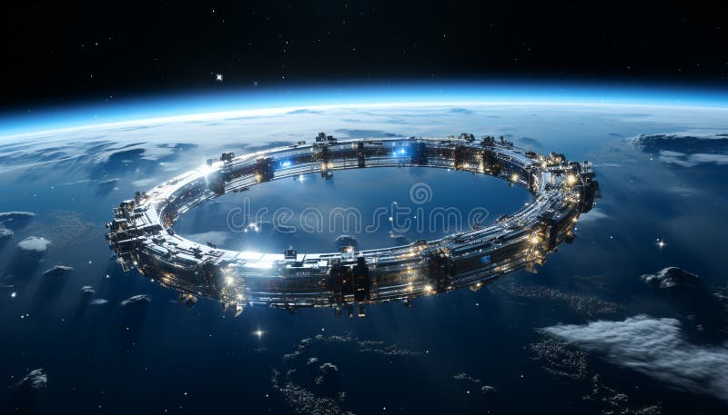 Blue Sphere Flying through Illuminated Galaxy at Night Generated by AI ...