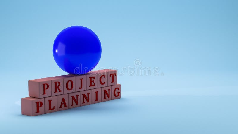 Blue Sphere on Red Cubes with Project Planning Text 3d Illustration ...
