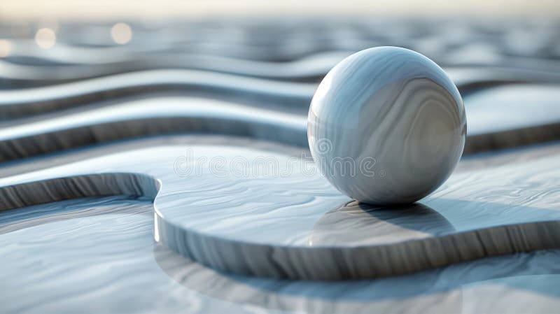 Blue Sphere Rolling on Smooth Layered Surface, Abstract Geometric ...