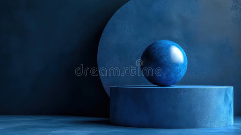 Blue Sphere Sits Atop Platform with Round Backdrop and Minimalist Theme ...
