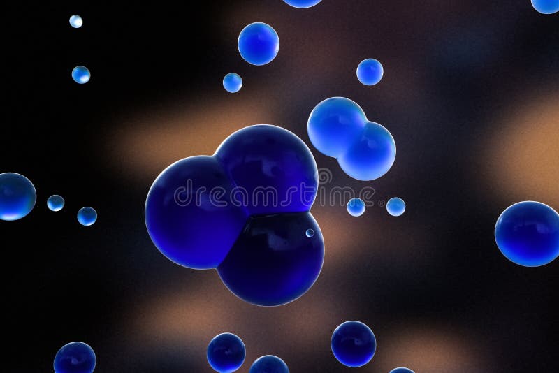 Blue Spheres and Molecular Model, Random Distributed, 3d Rendering ...